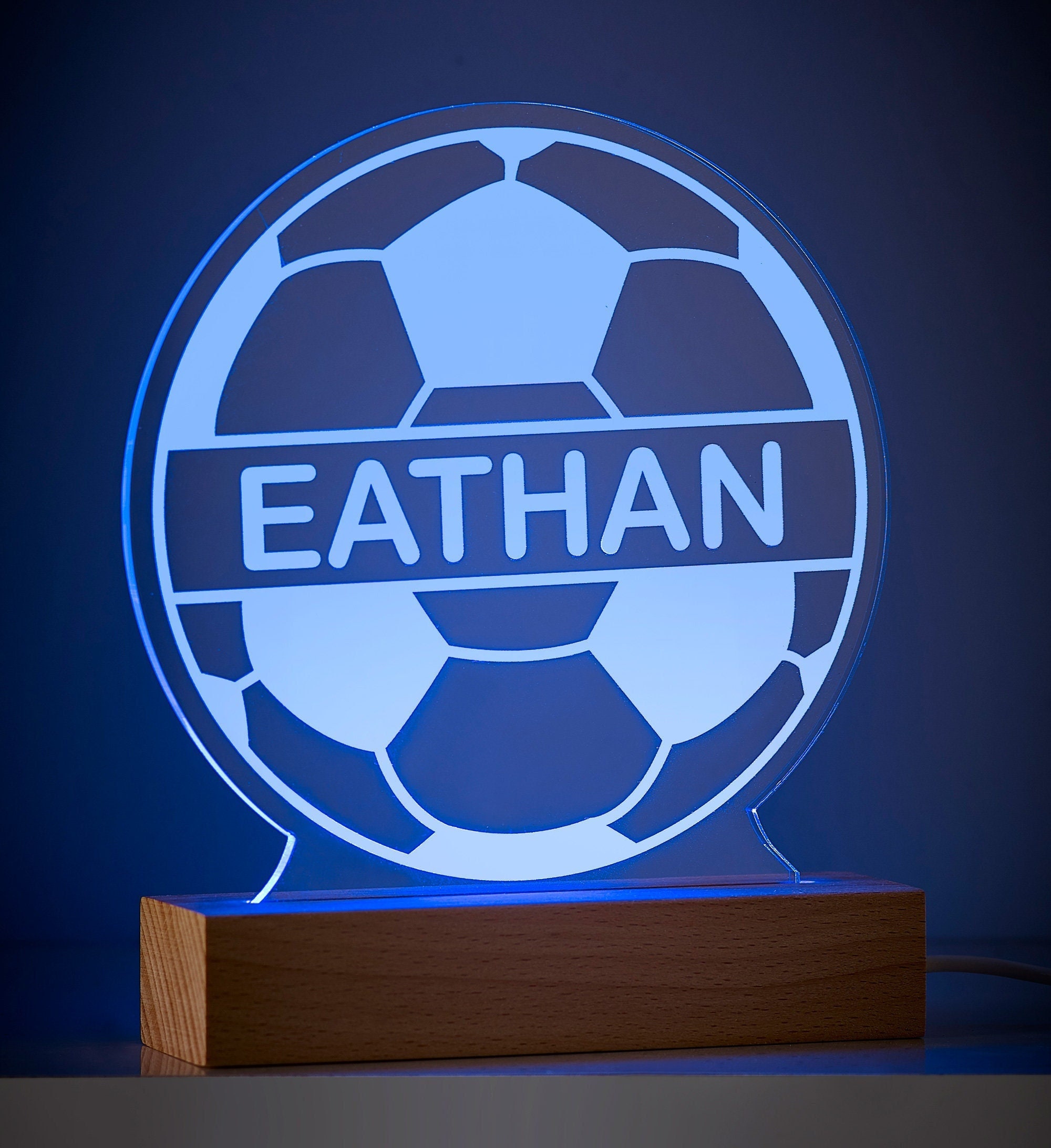Personalised Football Night Light, Childrens LED Multi Colour Soccer ...