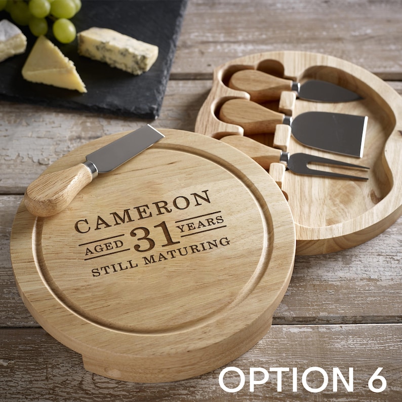 Personalised Round Cheese Board Set: Rustic Engraved Charcuterie Board ...