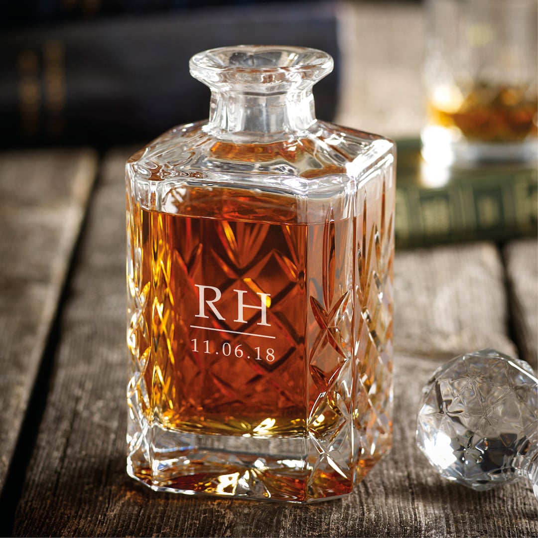 Personalised Crystal Whiskey Decanter: Laser Engraved Initial & Date - Etsy