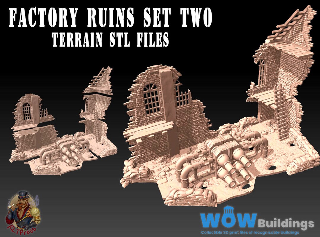 Ruined Factory Terrain Set 2 STL: 3D Printing War Games (digital ...