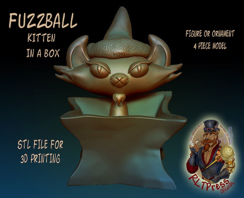 Fuzzball Kitten in a Box STL for 3d Printing, Digital Download, Cat ...