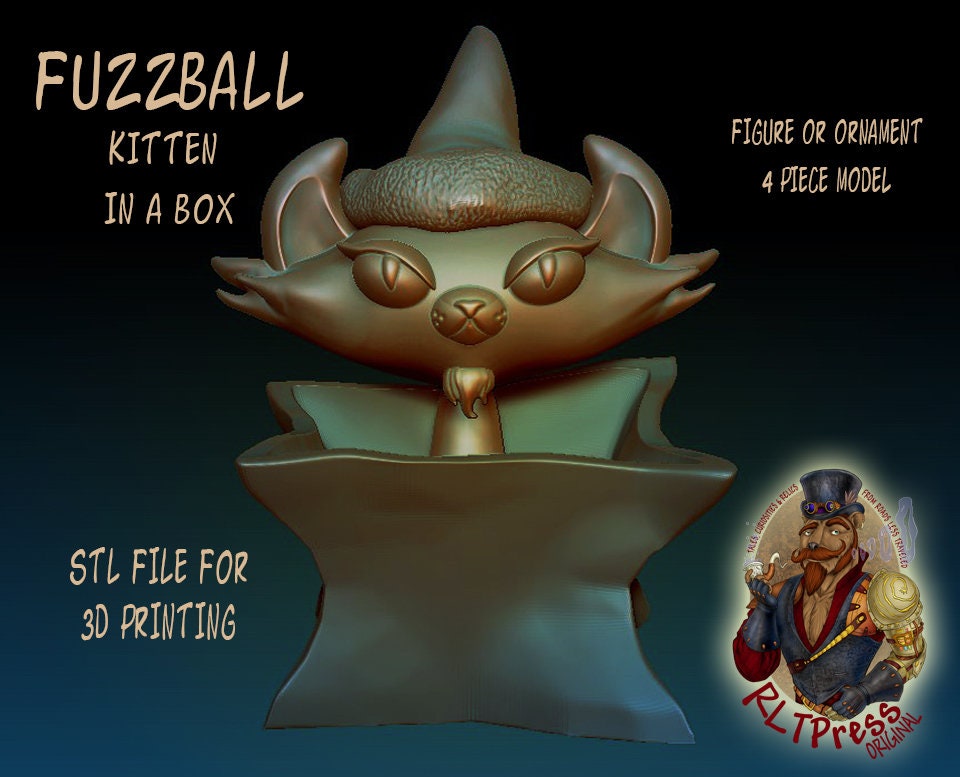 Fuzzball Kitten in a Box STL for 3d Printing, Digital Download, Cat ...