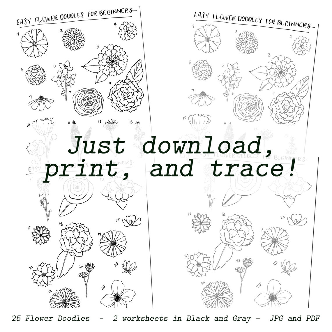 How to Draw Flowers Worksheet, Easy Flower Doodles for Beginners - Etsy