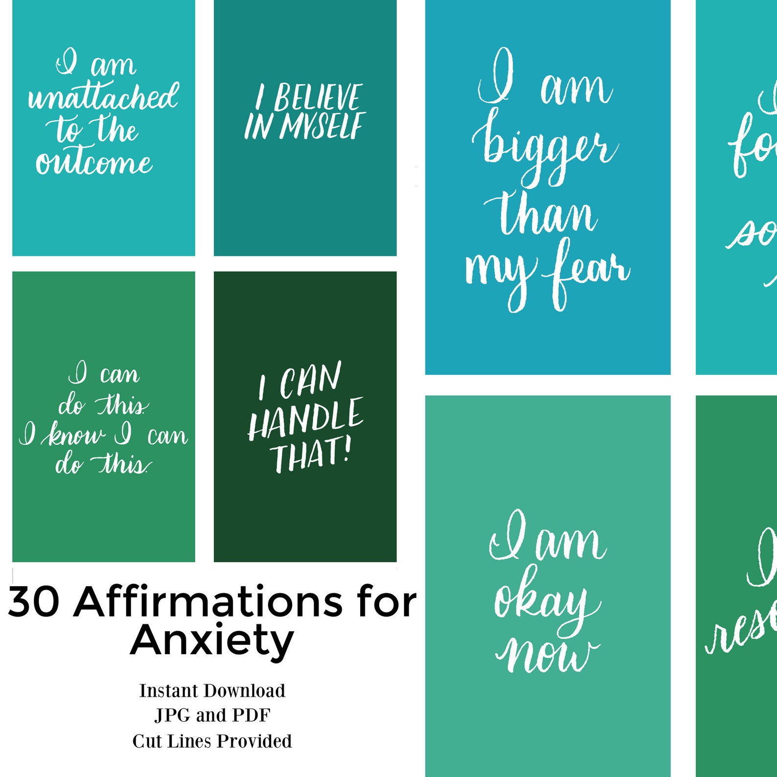 Printable Affirmations Cards for Anxiety for Kids and Adults, Mood and ...