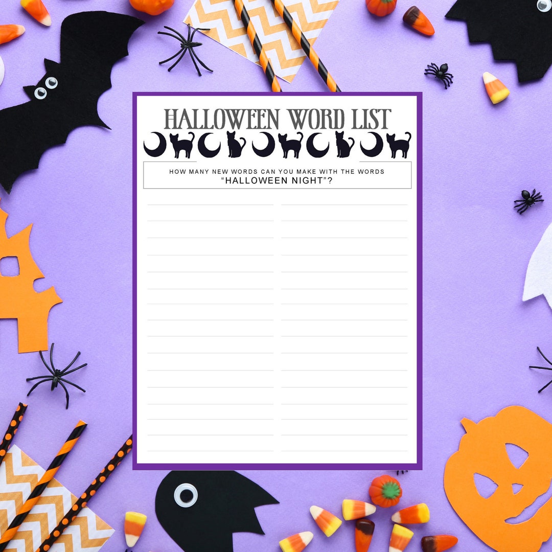 Halloween Word List Party Game Printable - PDF Printable - Instant ...