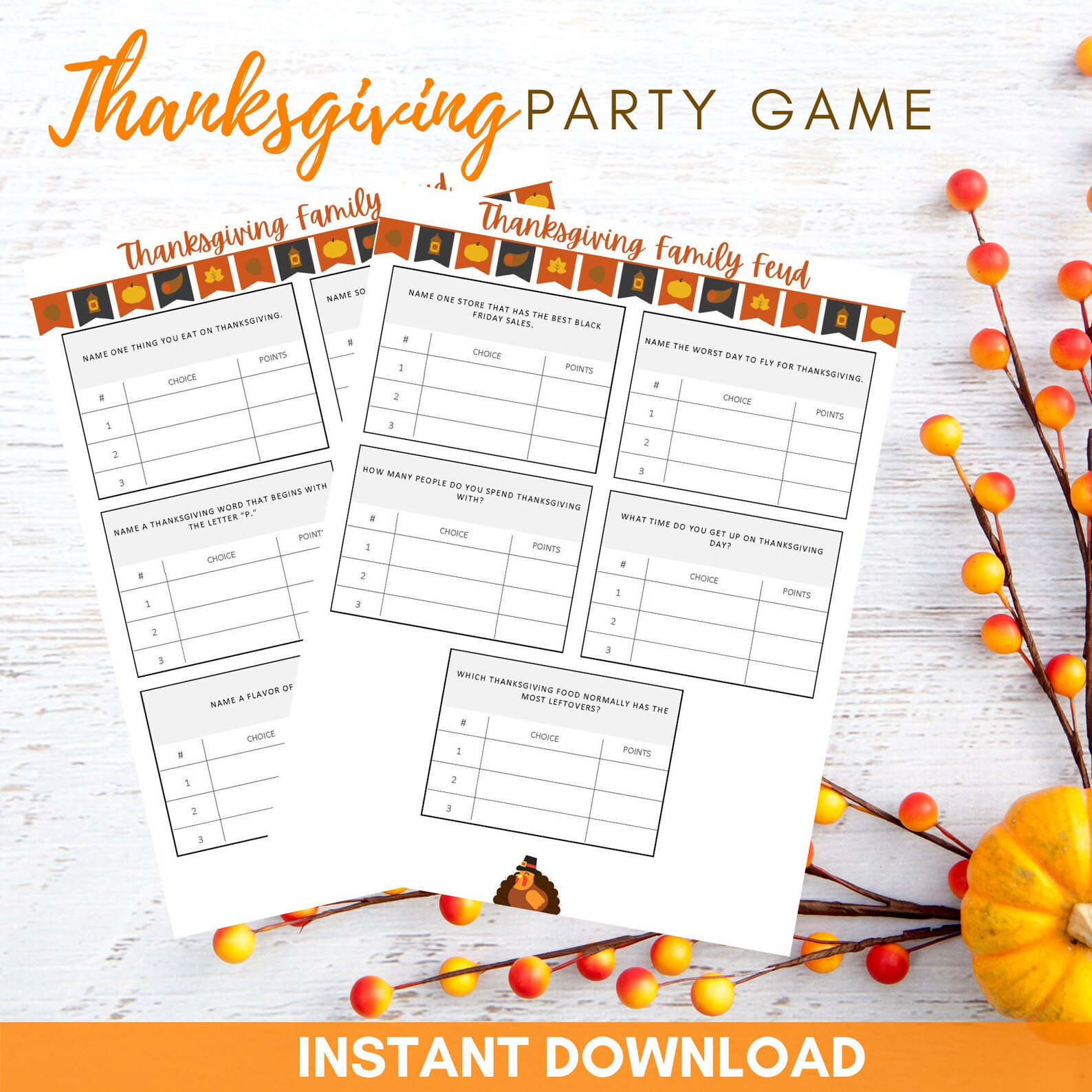 Thanksgiving Family Feud Party Game Printable PDF Printable With ...