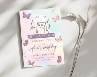 Editable Butterfly Birthday Invitation, Canva Bday Party Invitation ...