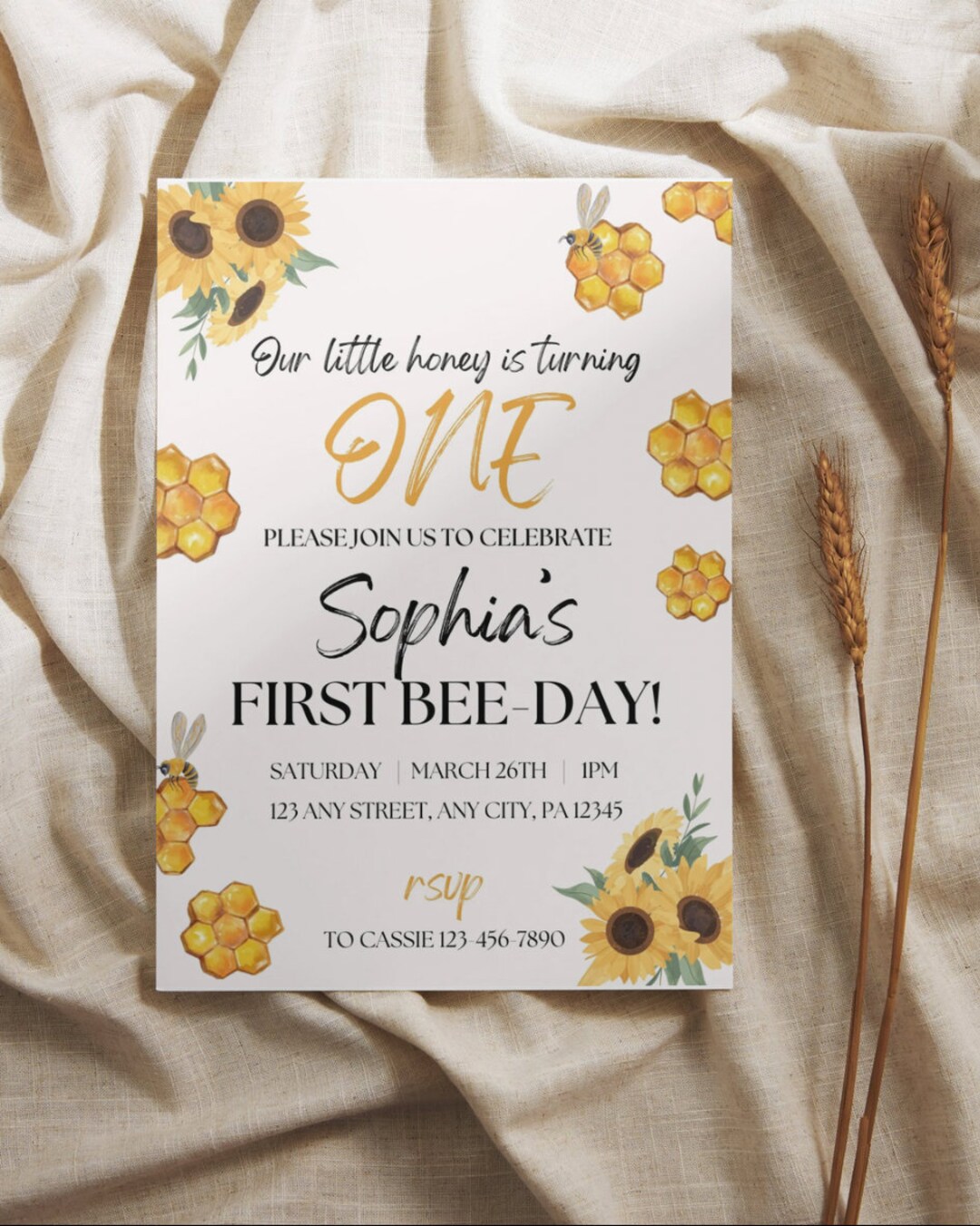 First Bee Day Birthday Invitation - Etsy