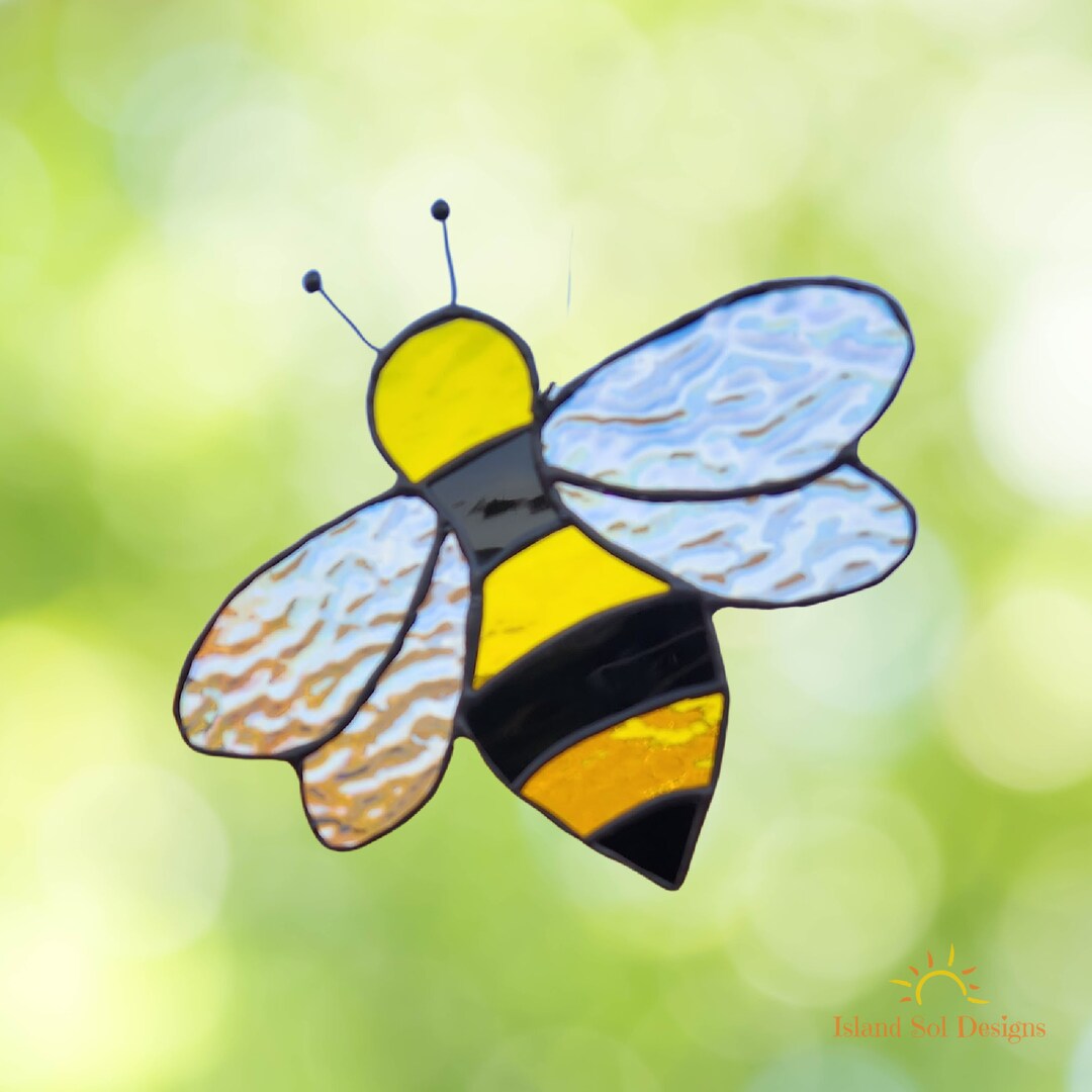 Stained Glass Bee Window Hanging, Bumble Bee Suncatcher, Hanging Glass ...