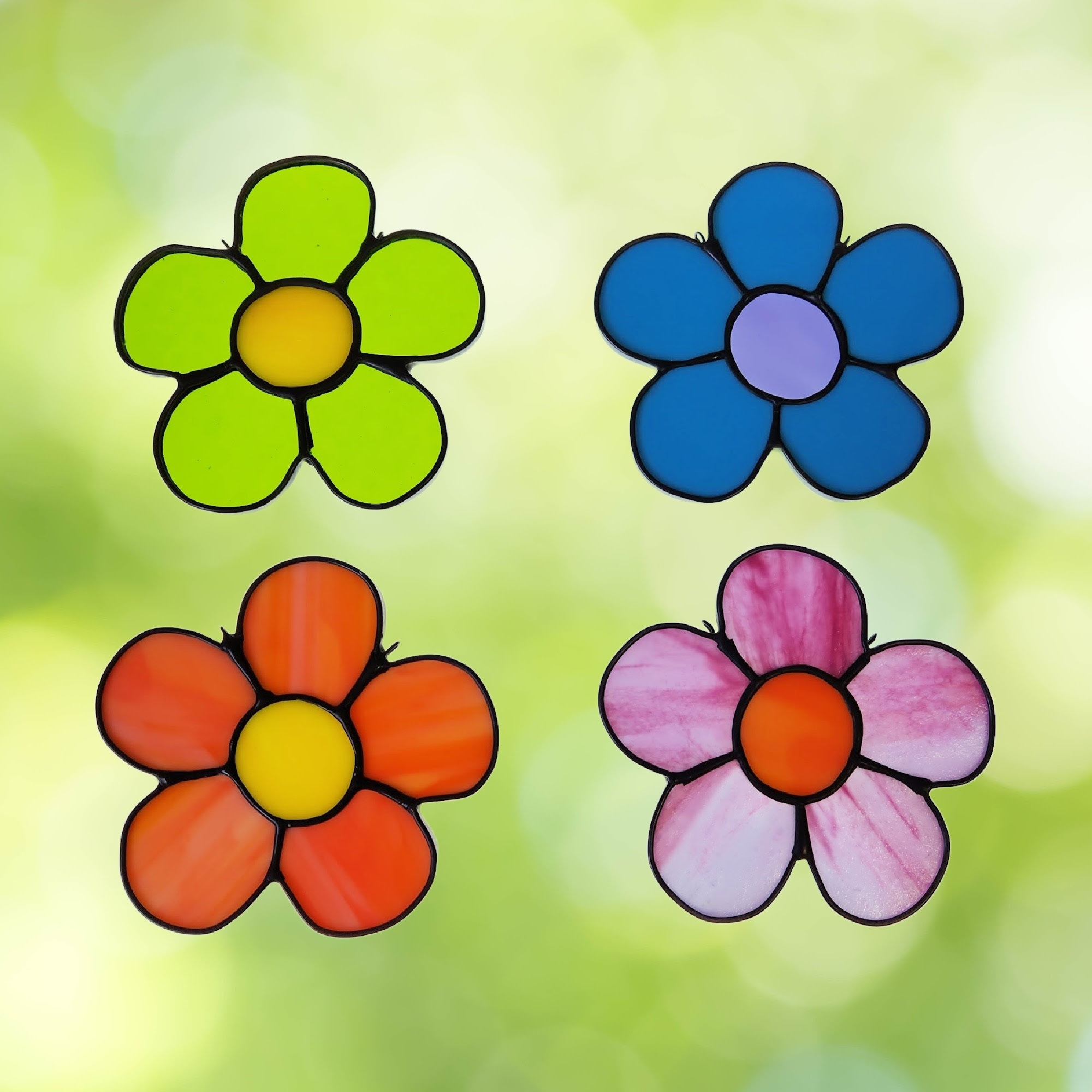 Retro 60s Flower Decor, Stained Glass Daisy Flower Window Hanging - Etsy