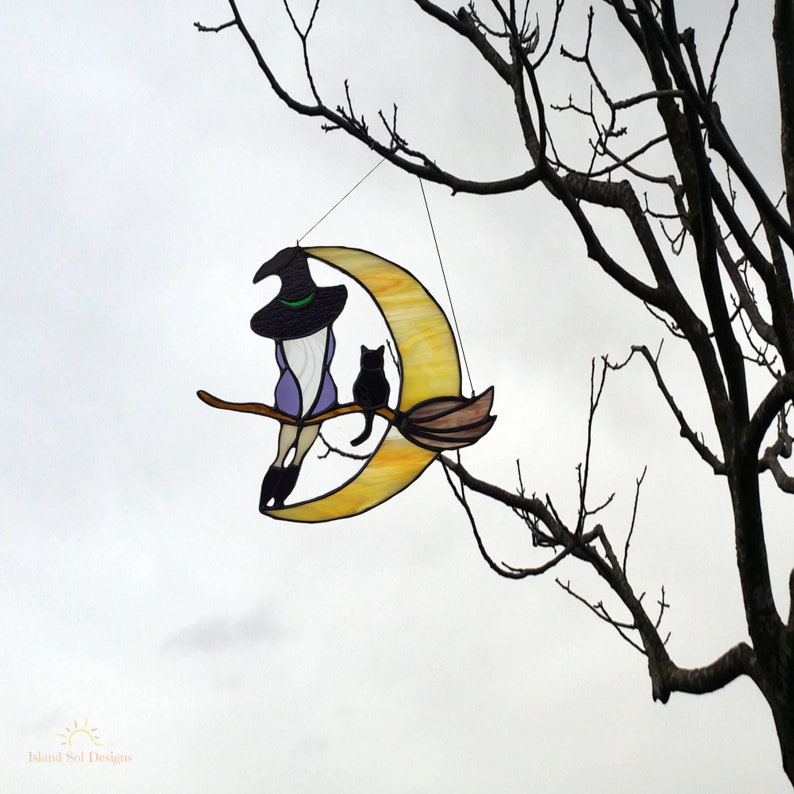 Witch Stained Glass Window Hanging, Handcrafted Kitchen Witch ...
