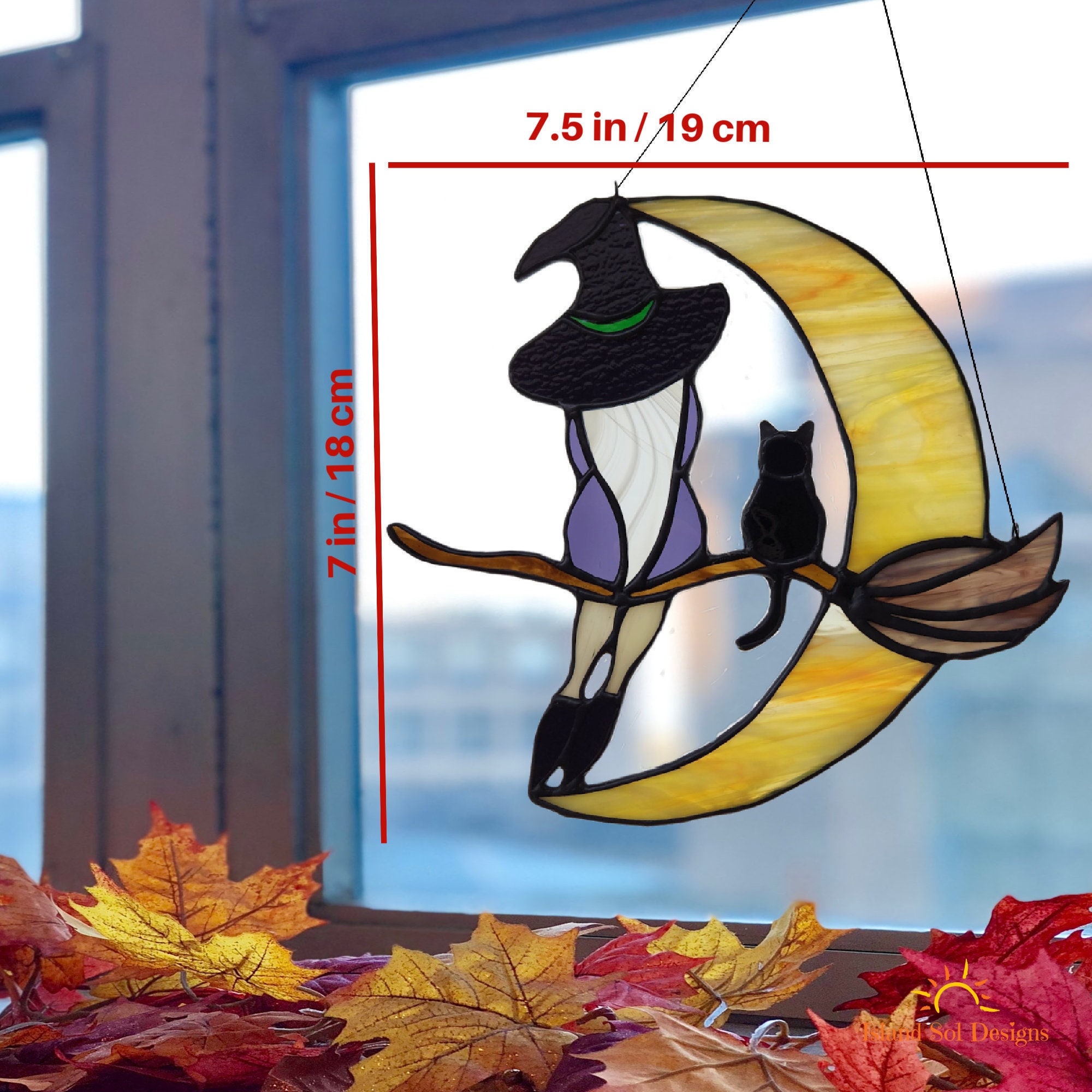 Witch Stained Glass Window Hanging, Handcrafted Kitchen Witch ...