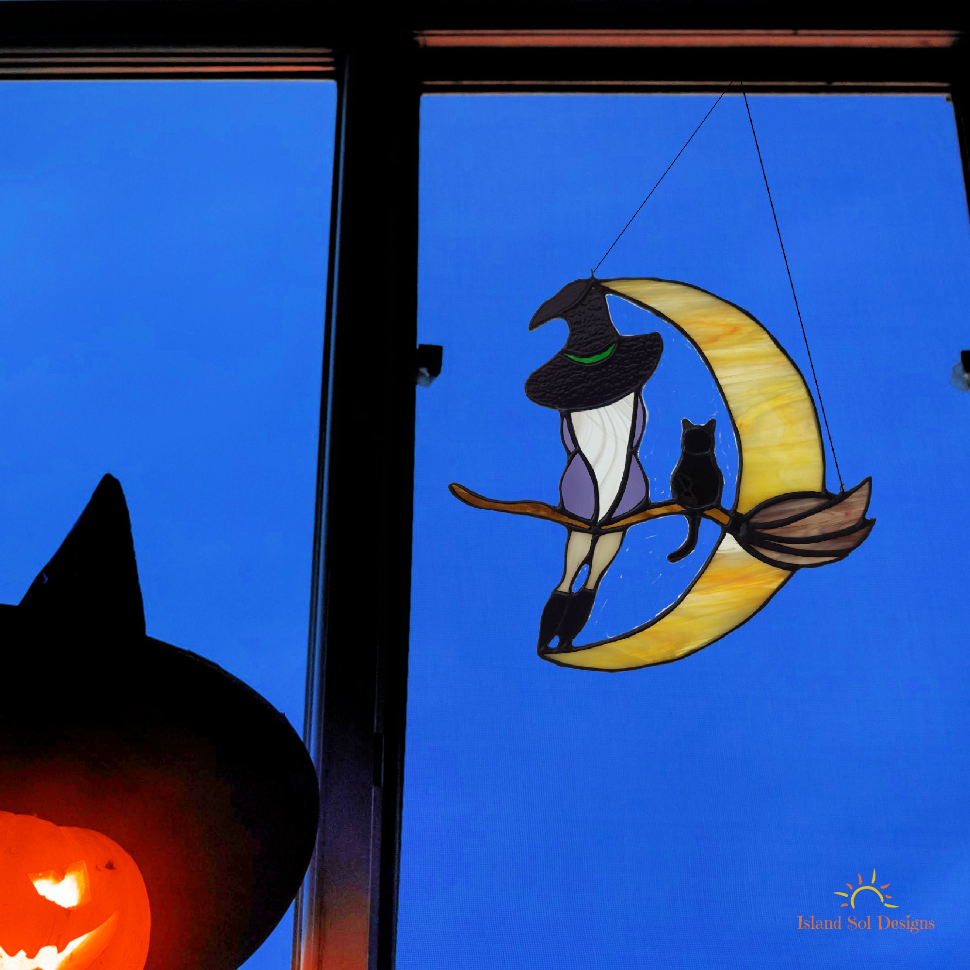 Witch Stained Glass Window Hanging, Handcrafted Kitchen Witch ...