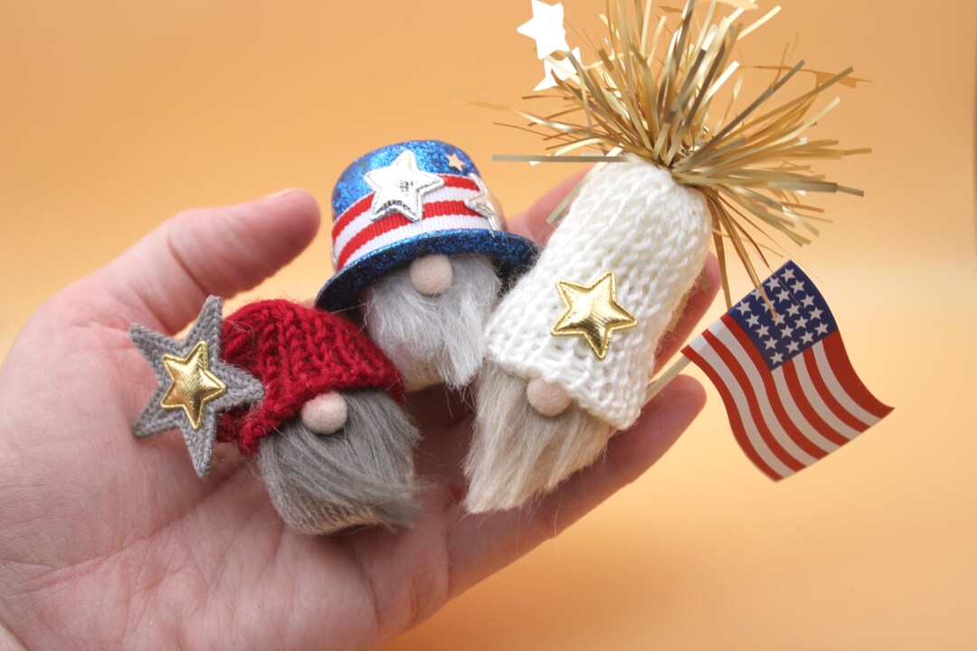 USA Gnomes 3 Pk Mini Patriotic Handmade Soft Squishable Tiny Uncle Sam ...