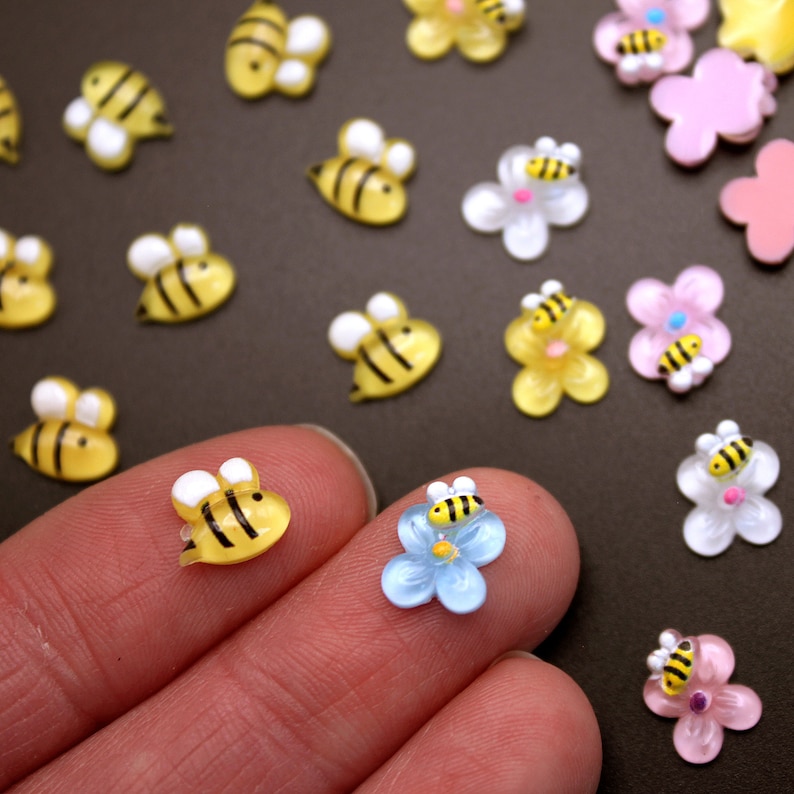 Bumblebees 50pk Bee on Flower Nail Art, Mini Embellishments - Etsy