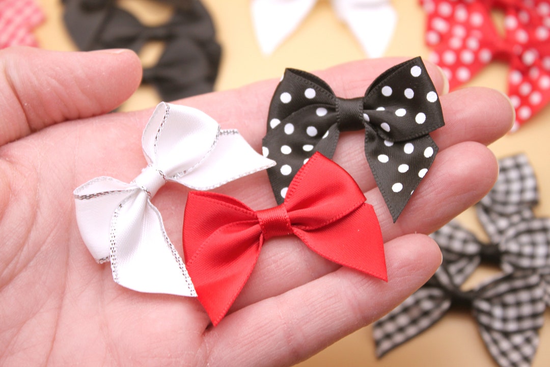 Bows 10 or 20 Pk Miniature Black or Red Polka Dot, Buffalo Check Bow ...