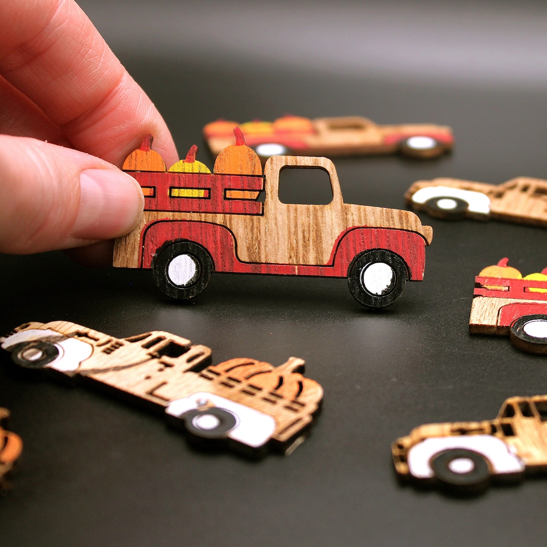 Fall Trucks 4 Pk Miniature Decor Flatback Wood Wall Hangings for 1:6 or ...