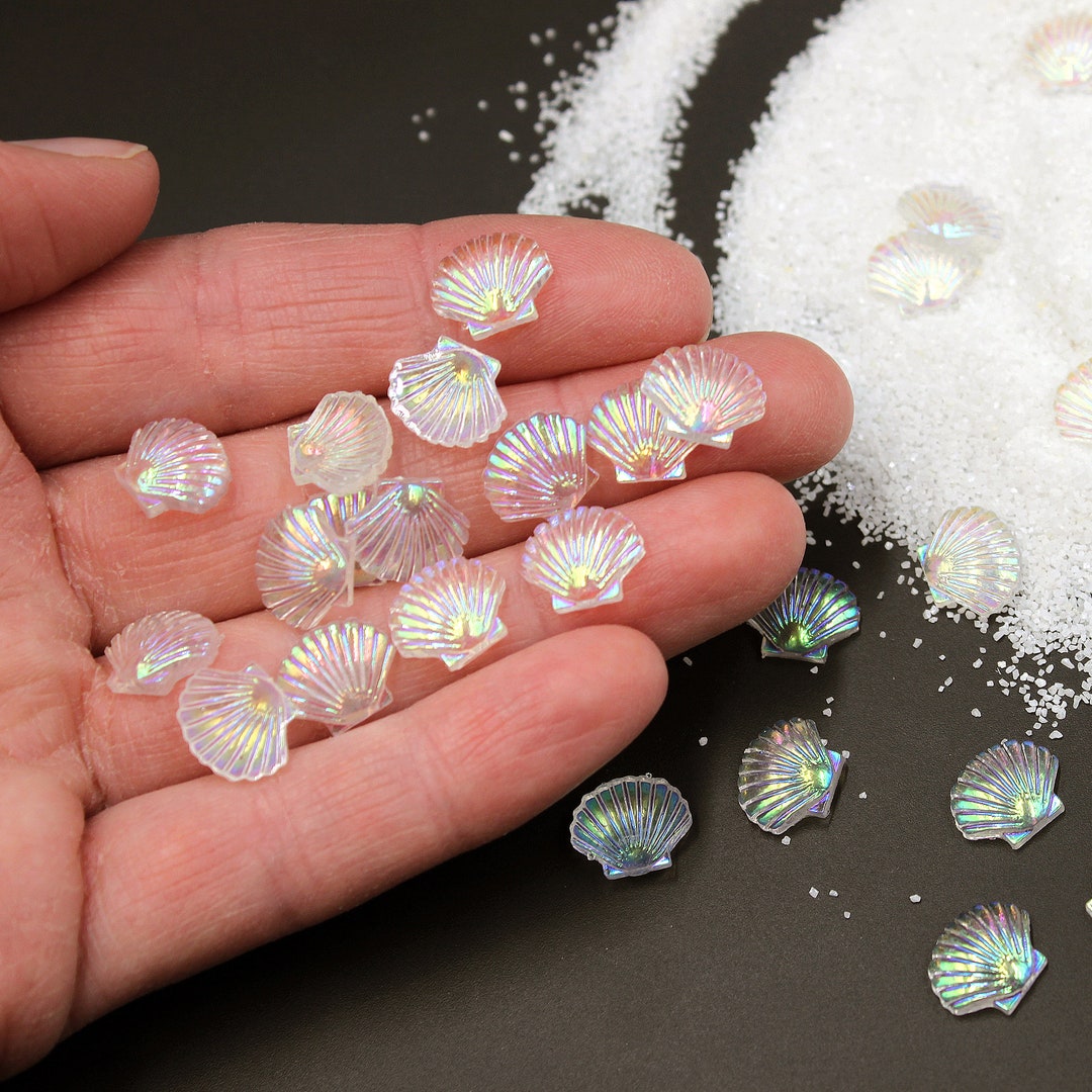 Seashells 40 Pcs Clear Polyresin Shimmer Sea Shell for Zen Garden ...