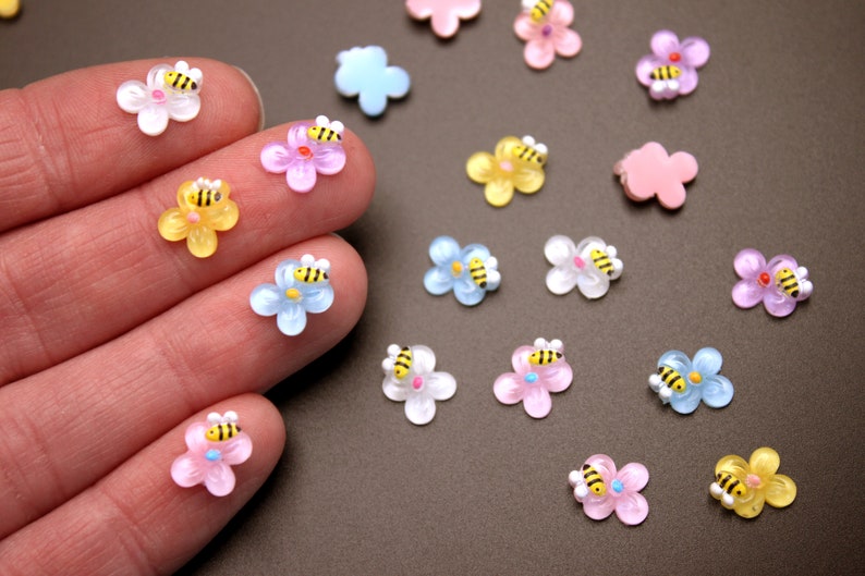 Bumblebees 50pk Bee on Flower Nail Art, Mini Embellishments - Etsy