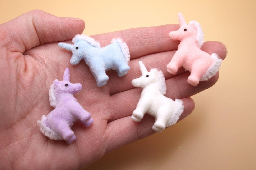 Fuzzy Mini Unicorns for Fairy Garden, Model or Cake Topper Tiny Flocked Standing Unicorn ...