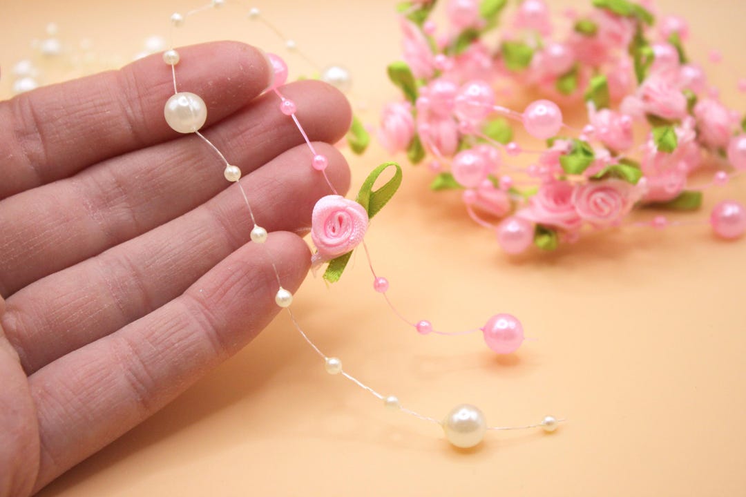 Pink Pearl & Flowers on 6' Ft String Lace Garland or White Pearls for ...