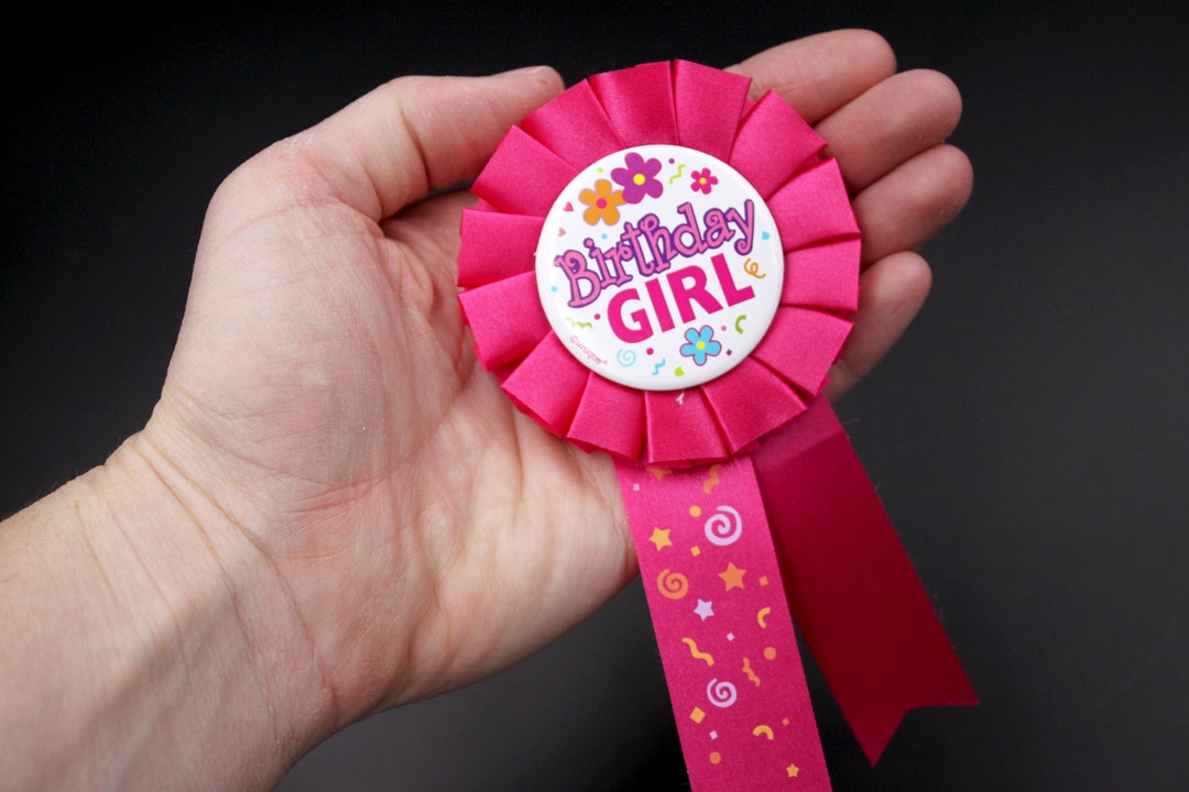 Birthday Girl Badge Hot Pink Pin on 1st Place Ribbon Badge for Princess ...