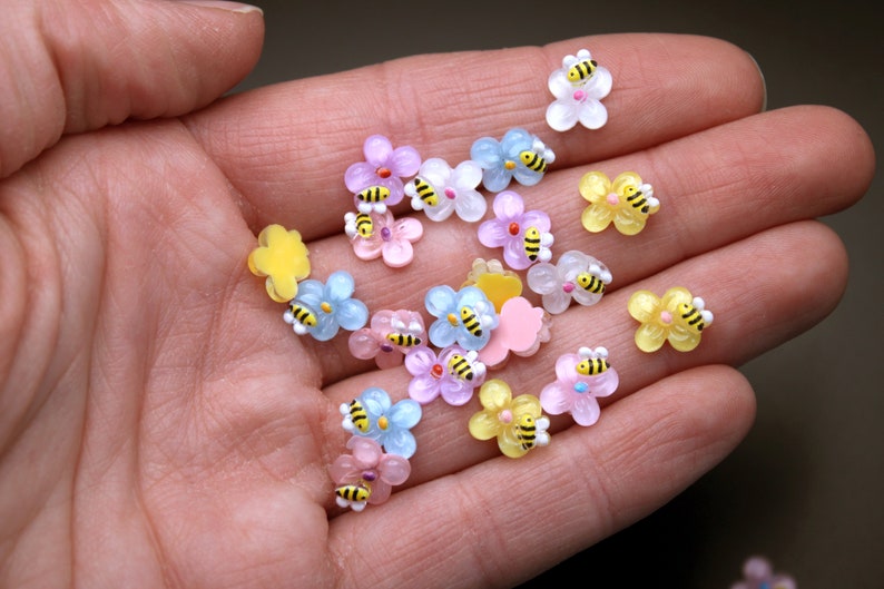 Bumblebees 50pk Bee on Flower Nail Art, Mini Embellishments - Etsy