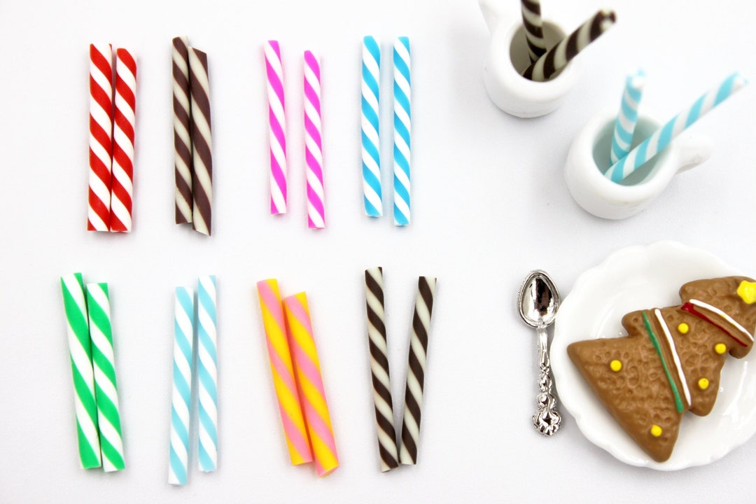 Striped Straws 25 or 50 Pk Micro Miniature Polymer Clay Straws Works ...