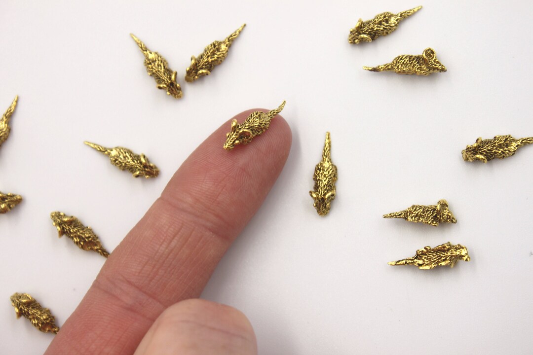 Mouse 12 Pk Micro 1 1/2 Cm Miniature Gold Metal Mice for Dollhouse ...