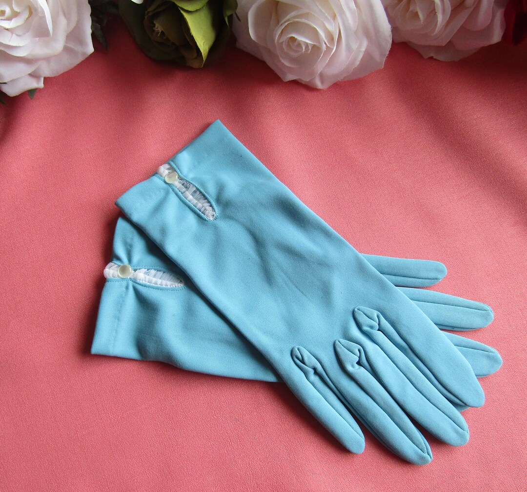 Vintage Kir Turquoise Nylon Wrist-length Gloves Size 7 Made in England ...
