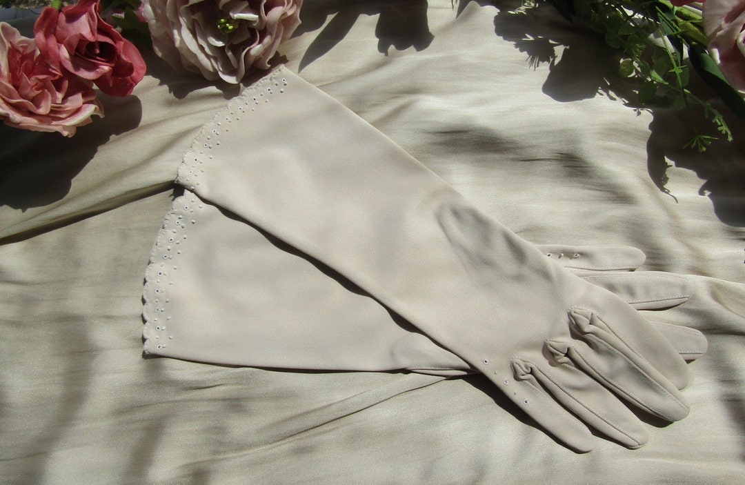 Vintage Beige Bri-nylon Mid-length Gloves - Etsy