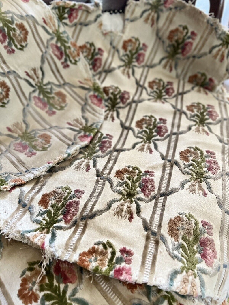 Antique French EMPIRE PAIR DAMASK Cotton Chair Covers Floral Bouquets ...