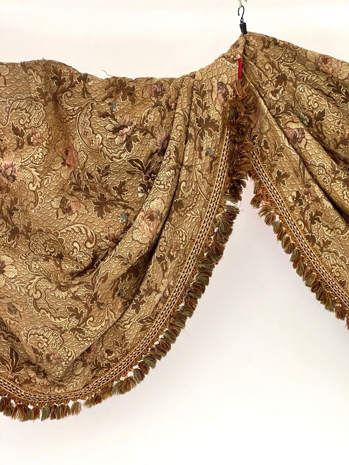 Antique French Set 3 DAMASK Cotton Valances C1880 / GOLD Floral ...
