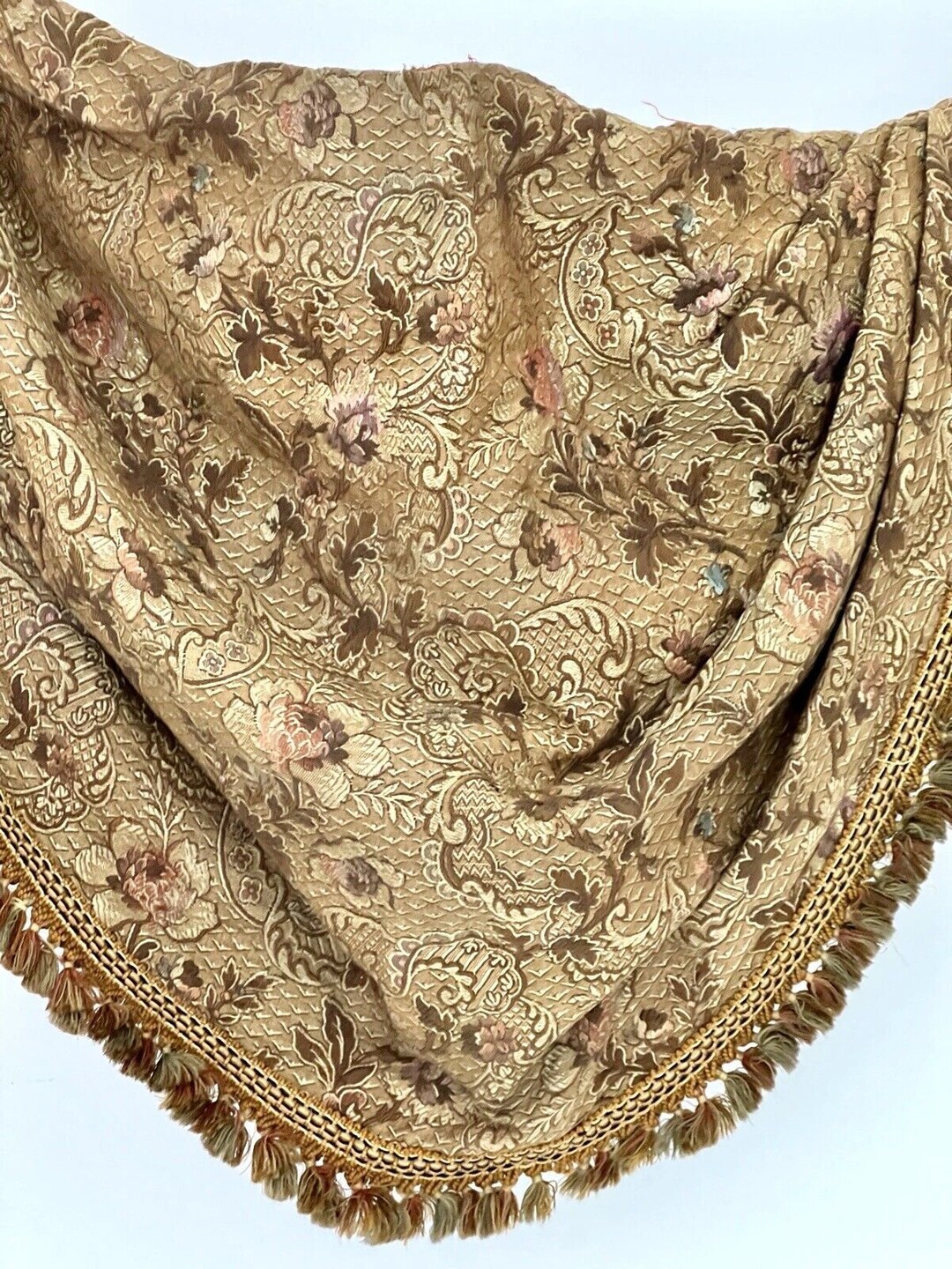 Antique French Set 3 DAMASK Cotton Valances C1880 / GOLD Floral ...