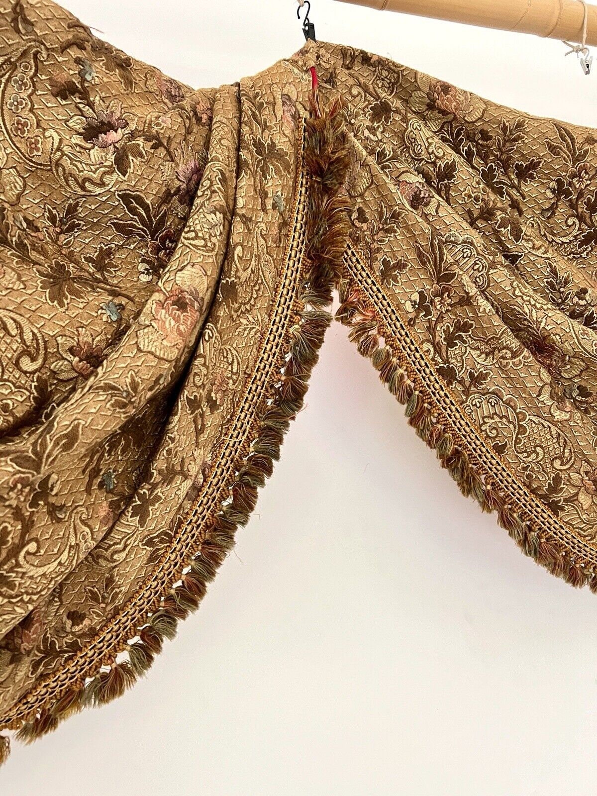 Antique French Set 3 DAMASK Cotton Valances C1880 / GOLD Floral ...