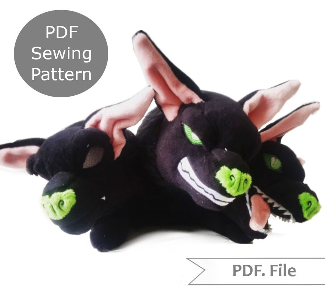 Digital Laying Cerberus Dog Stuffed Animal PDF Plush Pattern With ...