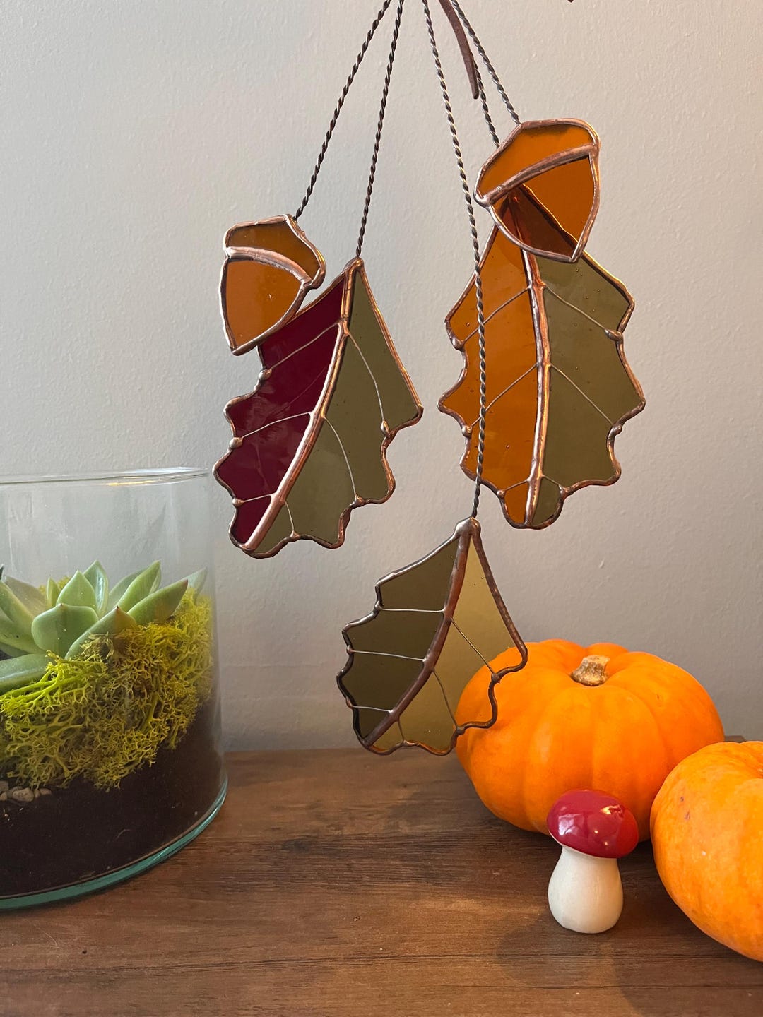 Autumn/fall Stained Glass Acorn and Oak Leaf Suncatcher. - Etsy