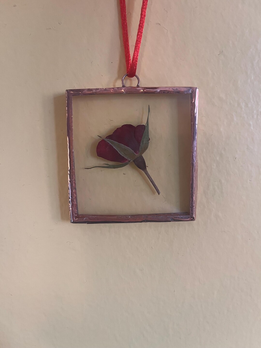 Real Pressed Red Rose in Stained Glass Hanging. - Etsy