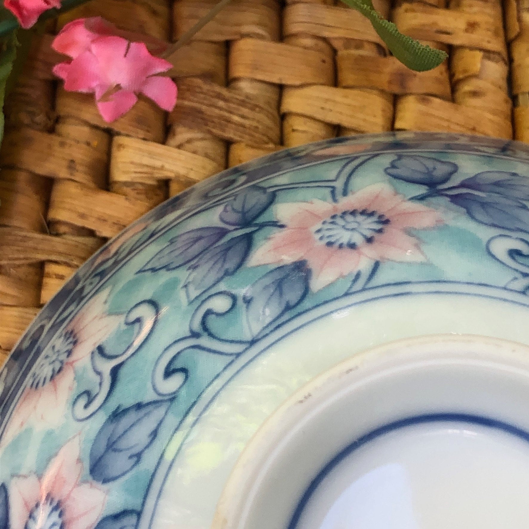 Porcelain Rice Bowl in Pink and Blue Flower Design Asian Rice | Etsy