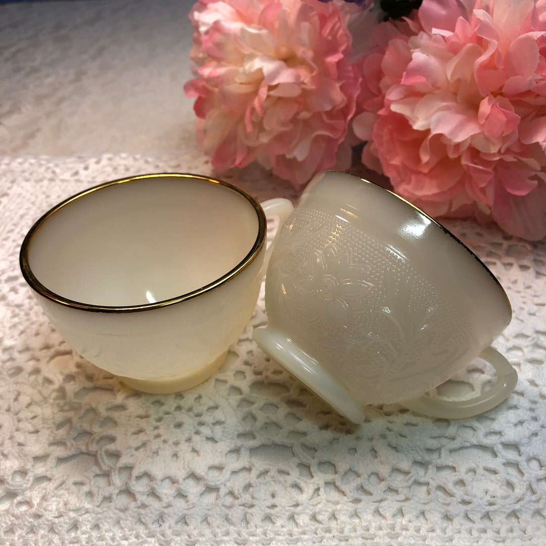 Buy Intricately Molded Milk Glass With Gilded Rim, Set of 2, Teacups ...