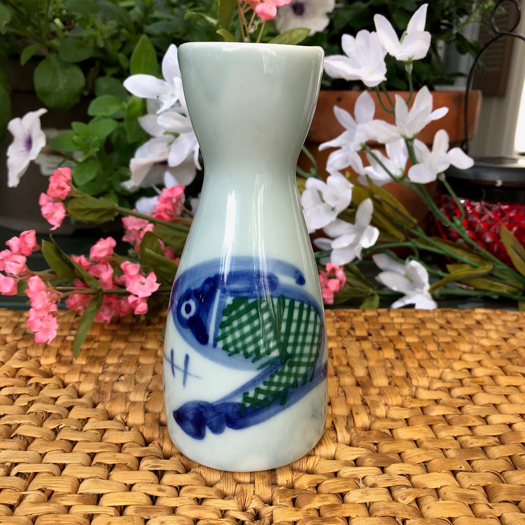 Sake Pitcher in Koi Design With Gray Background, Rice Wine Sake Flask ...