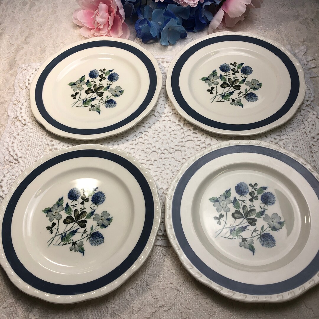 Alfred Meakin Salad Plates in Blue Clover Design With Raised Edge ...