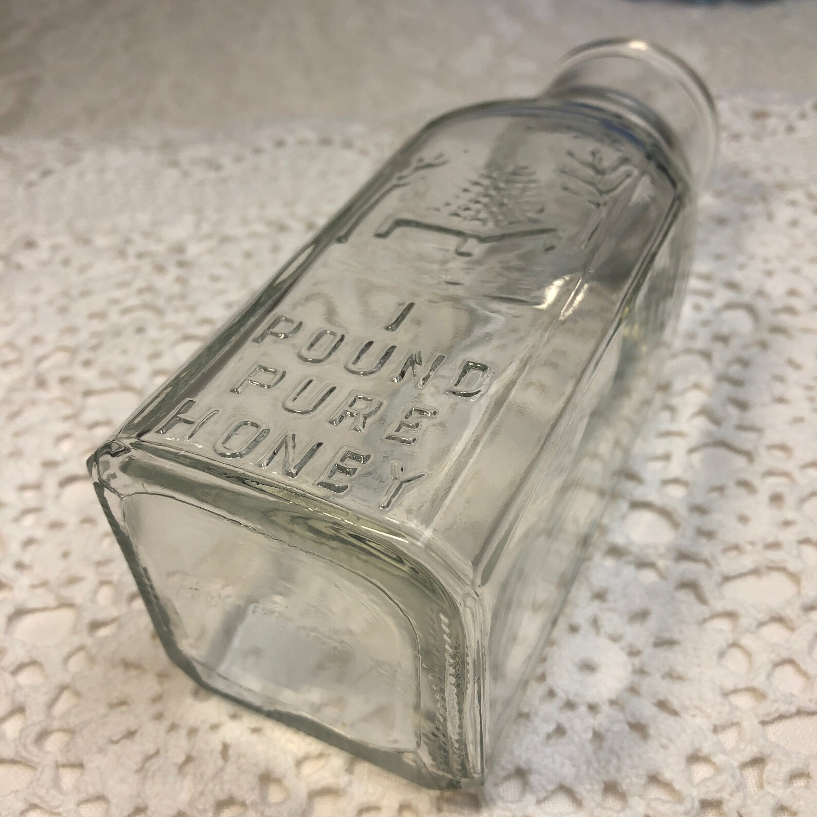 Honey Acres 1 Pound Pure Honey Jar, Embossed Bee Hive Design, Vintage ...