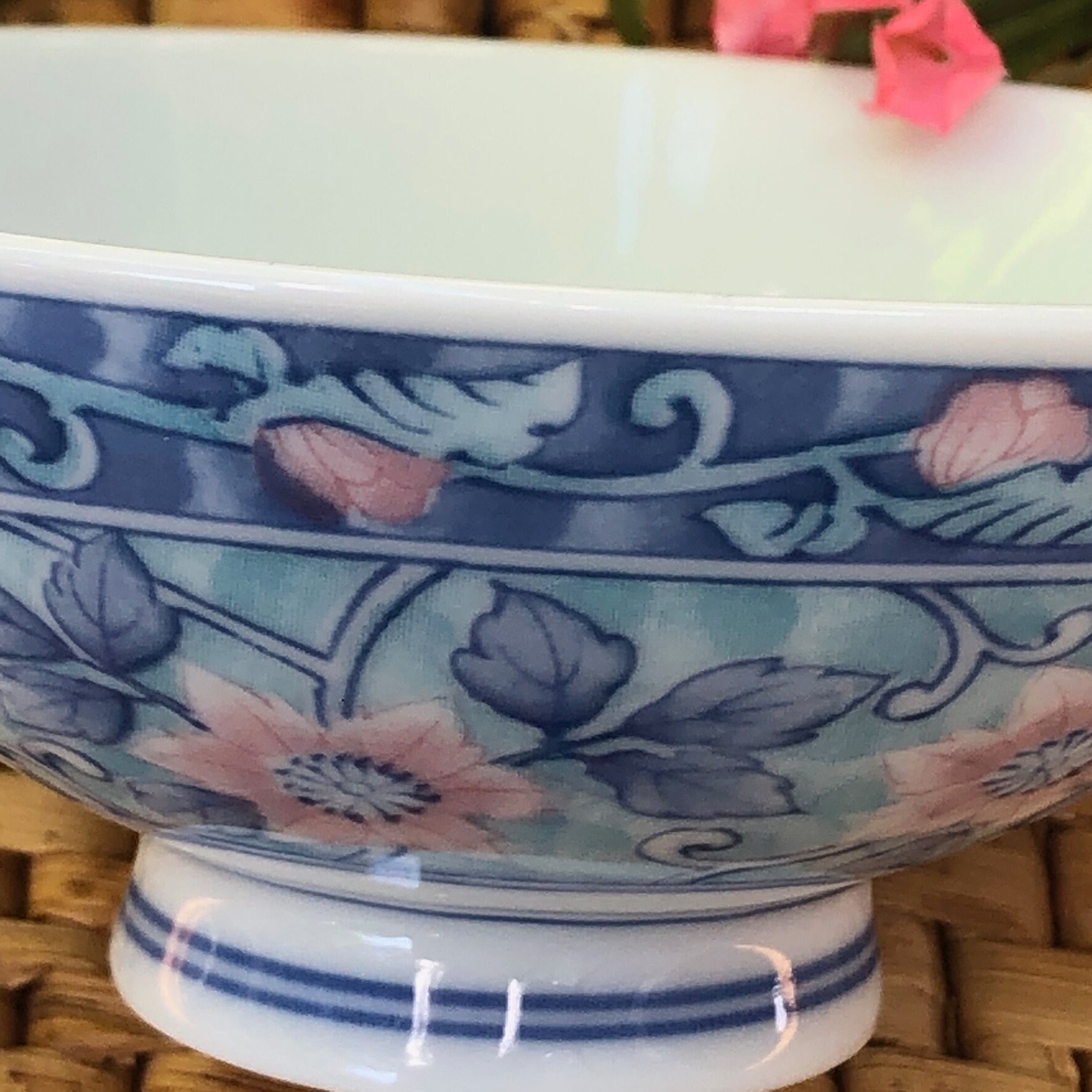 Porcelain Rice Bowl in Pink and Blue Flower Design Asian Rice | Etsy