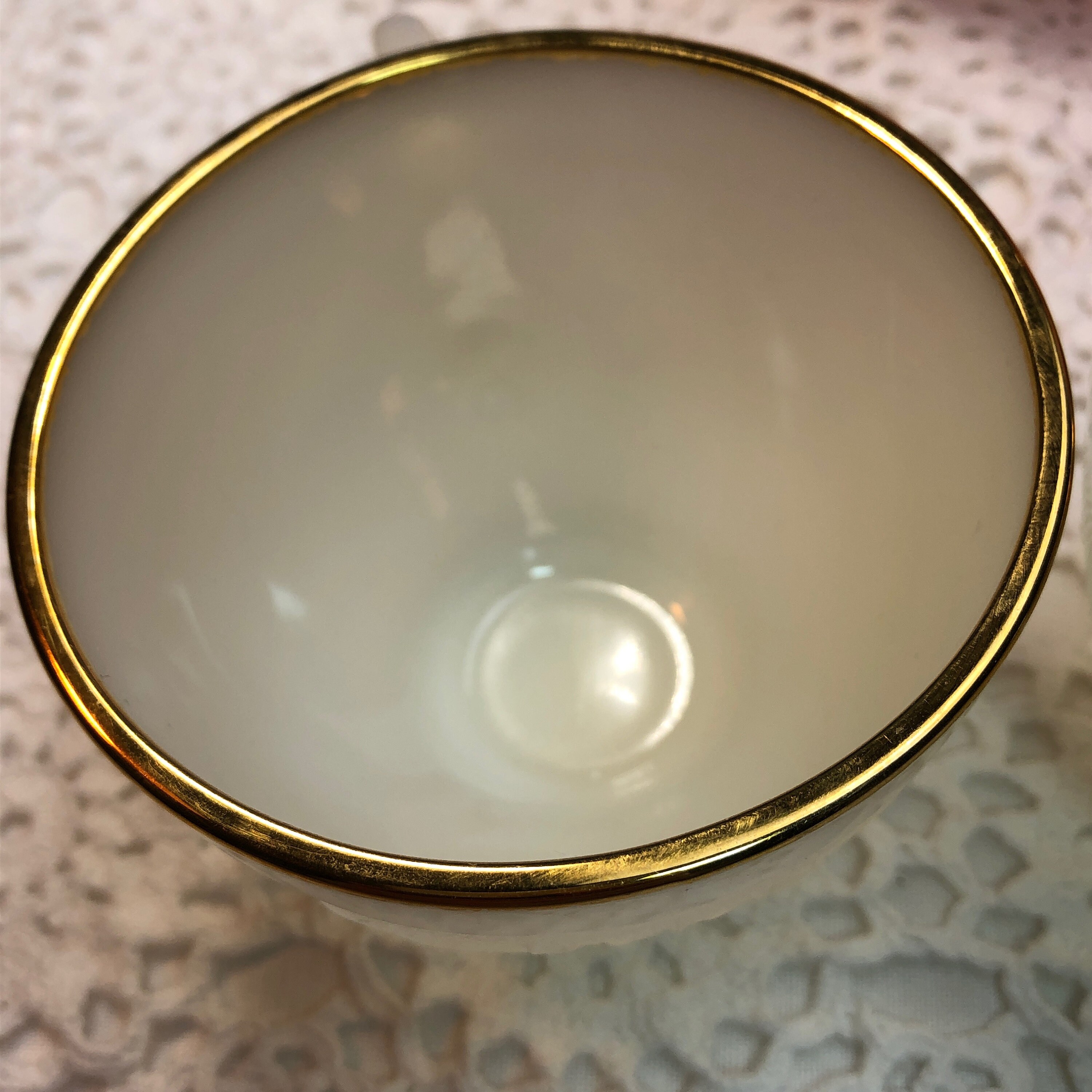 Intricately molded milk glass with gilded rim set of 2 | Etsy