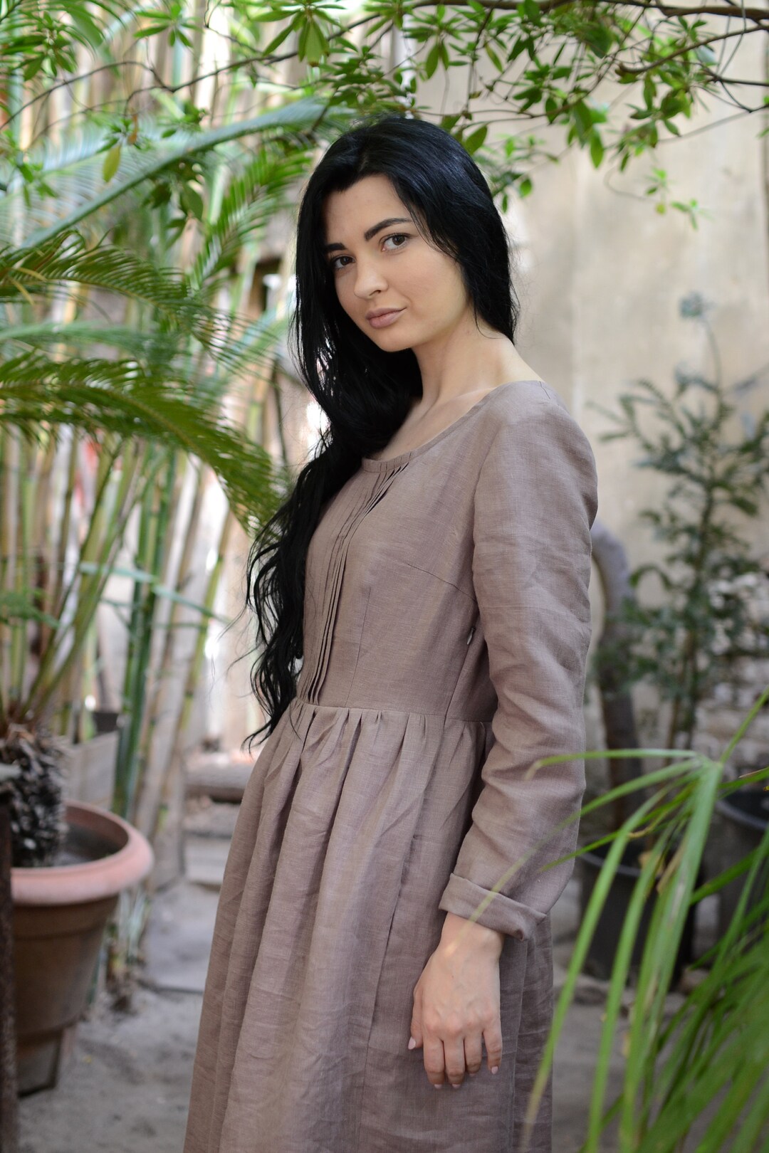 ELIZABETH Close Fitting Dress, Natural Linen Midi Dress, Maxi Dress ...