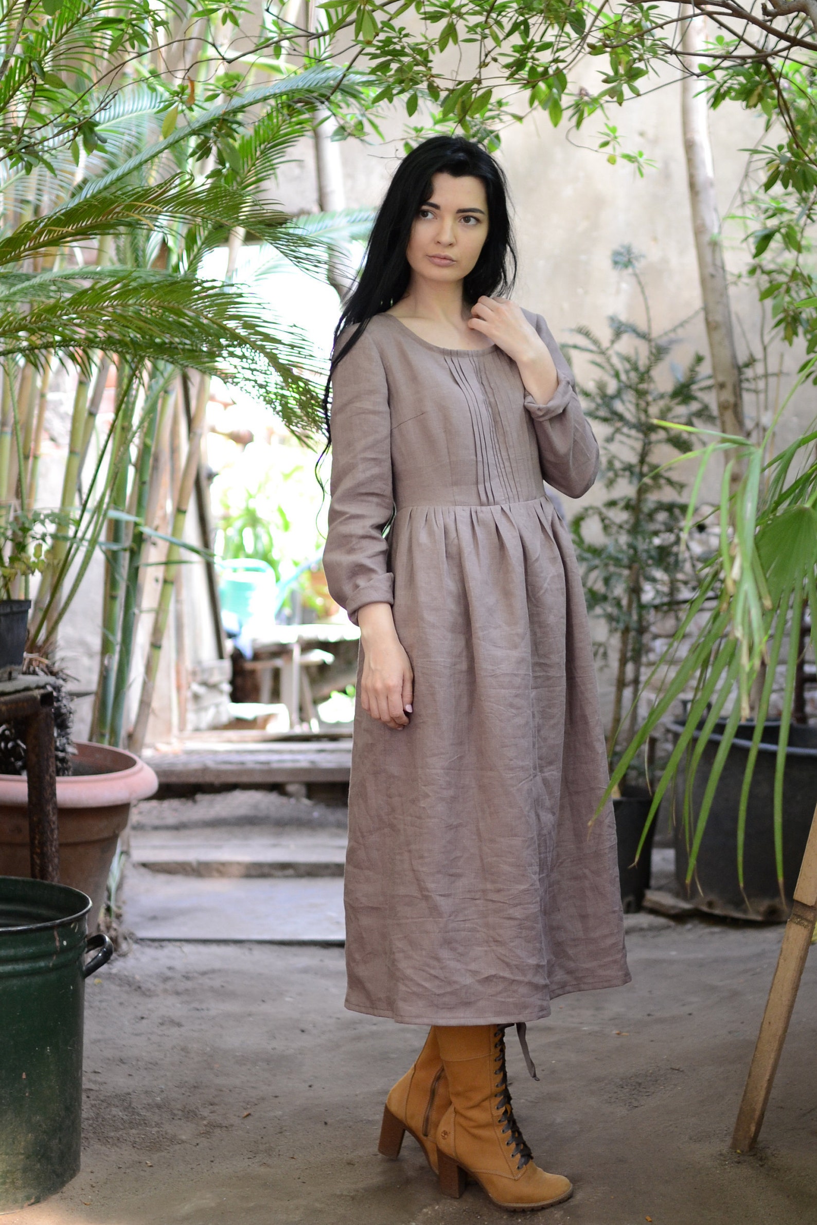 ELIZABETH Close Fitting Dress, Natural Linen Midi Dress, Maxi Dress ...
