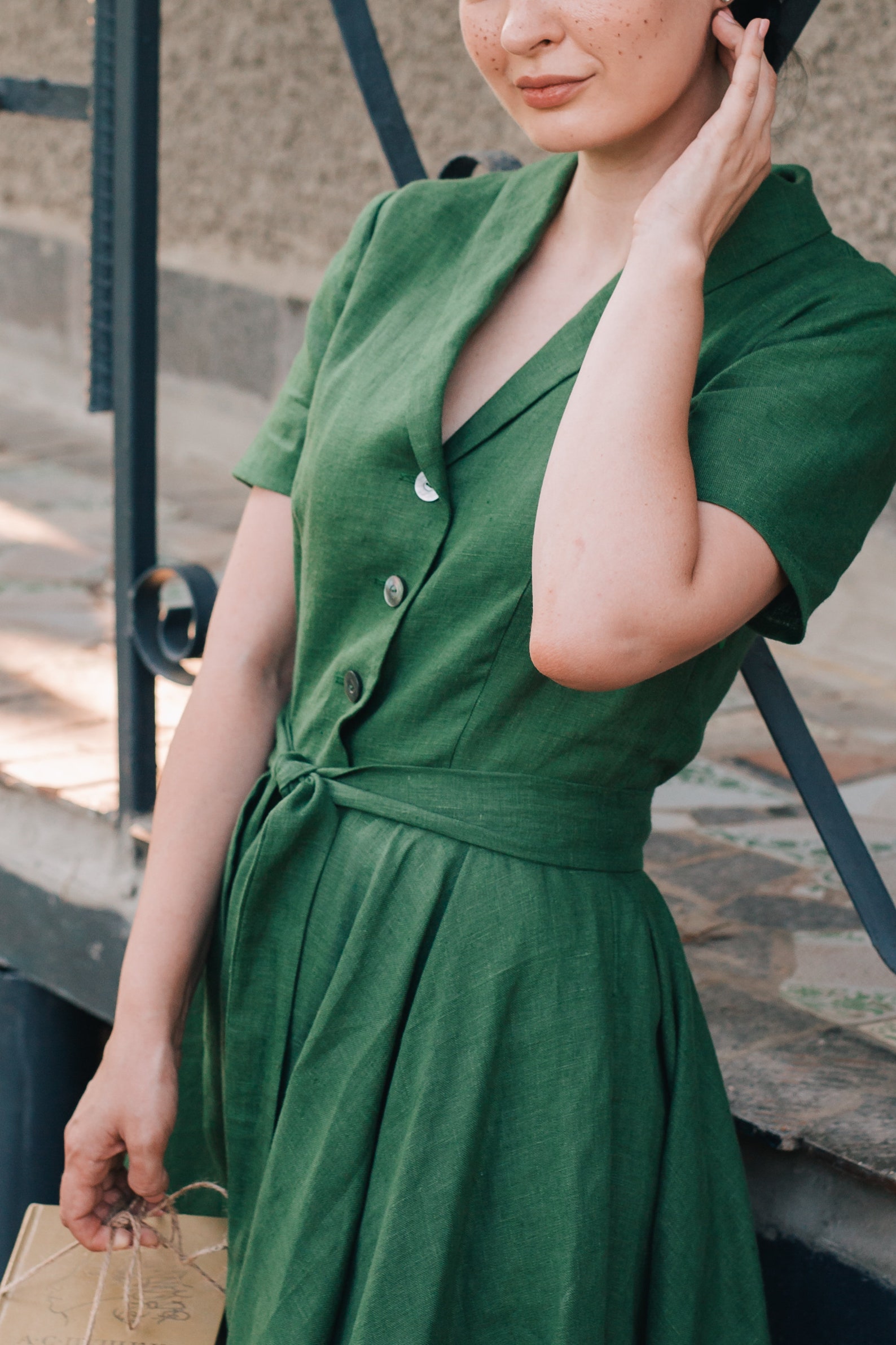 ELSA Close Fitting Linen Dress Short Sleeves Dress Shawl - Etsy