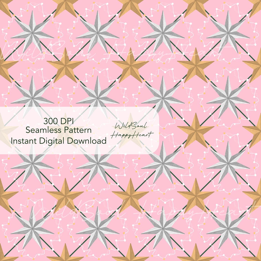 Pastel Pink Christmas Stars Seamless Pattern, Fabric Design, Repeat ...