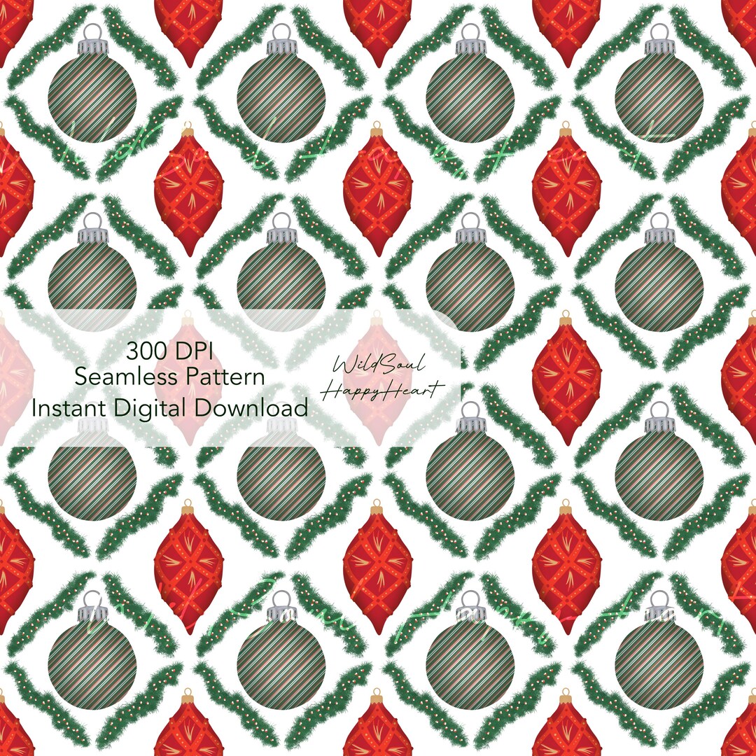 Traditional Christmas Ornaments Seamless Pattern, Fabric Design, Repeat ...